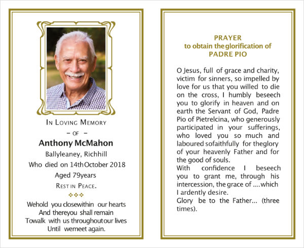 Memorial Cards McNally’s funeral Directors Balbriggan